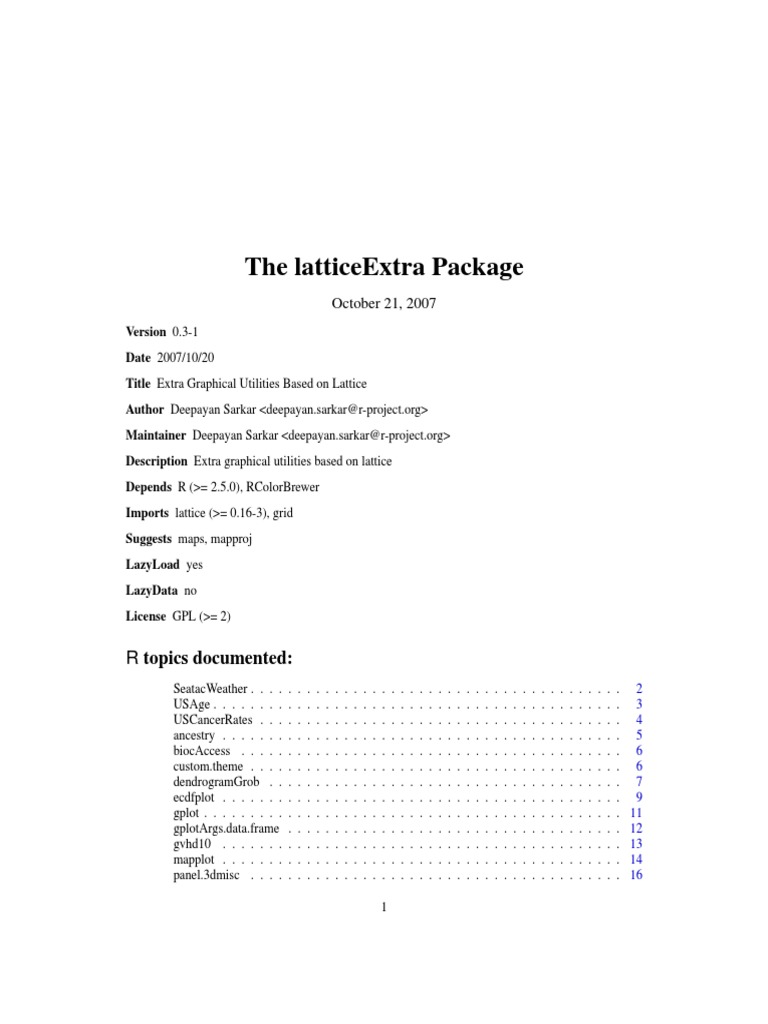 The Latticeextra Package: R Topics Documented | PDF | Function (Mathematics) | Array Data Structure