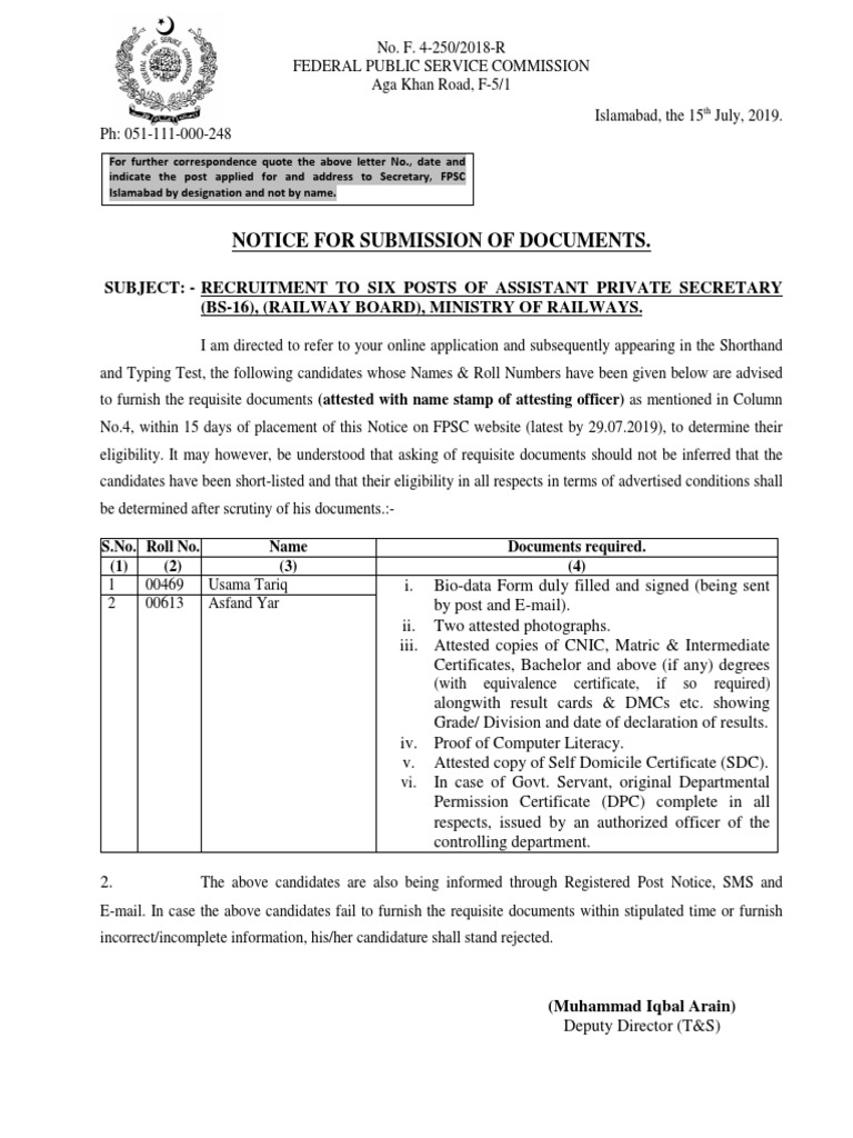 Document Submission Notice for APS Posts | PDF | Social Institutions ...