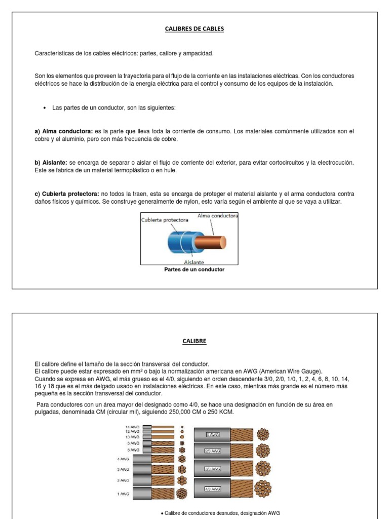 Calibres de Cables | PDF | Aislador (Electricidad) | Corriente eléctrica