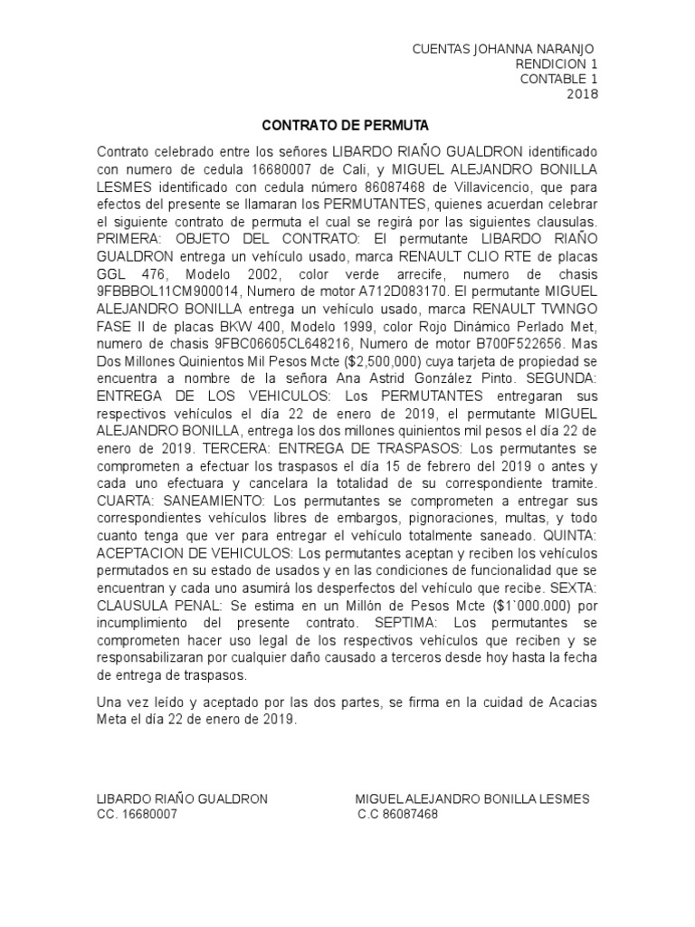 CONTRATO DE PERMUTA (Copia) | PDF