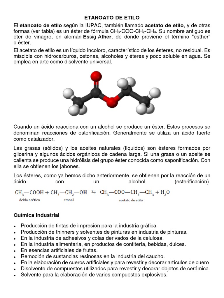Usos y propiedades del etanoato de etilo | PDF | Sustancias químicas ...