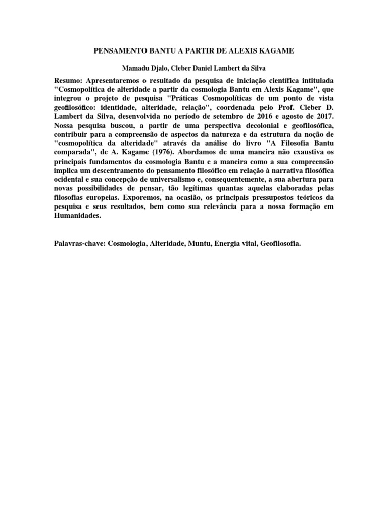 Pensamento Bantu A Partir de Alexis Kagame | PDF