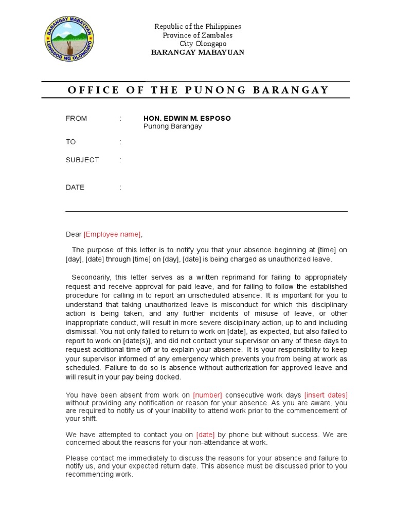 Memo On Absences | PDF | Government Information | Social Institutions