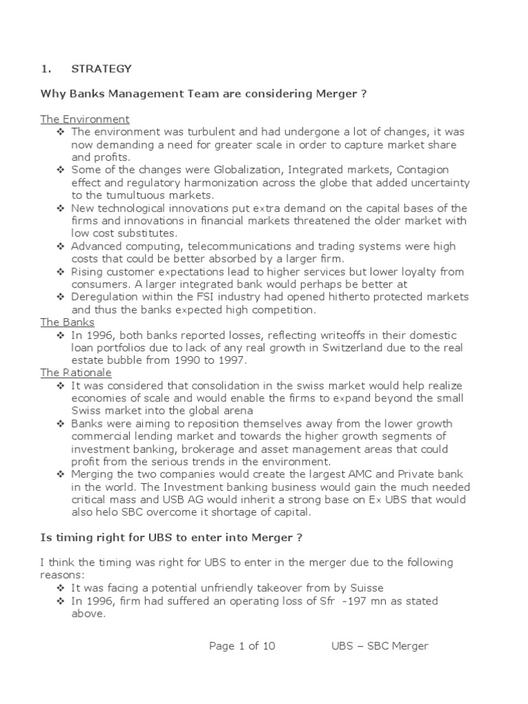 Ubs SBC Merger | PDF | Ubs | Mergers And Acquisitions