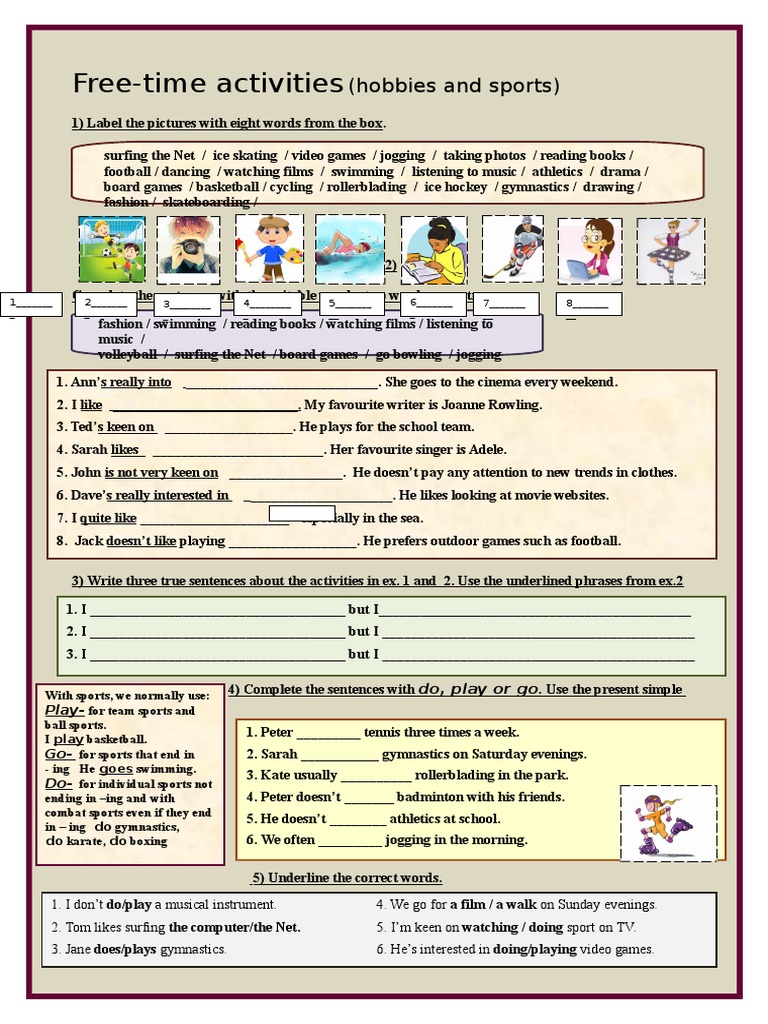 Freetime Activities Hobbies and Sports Exercises Information Gap ...