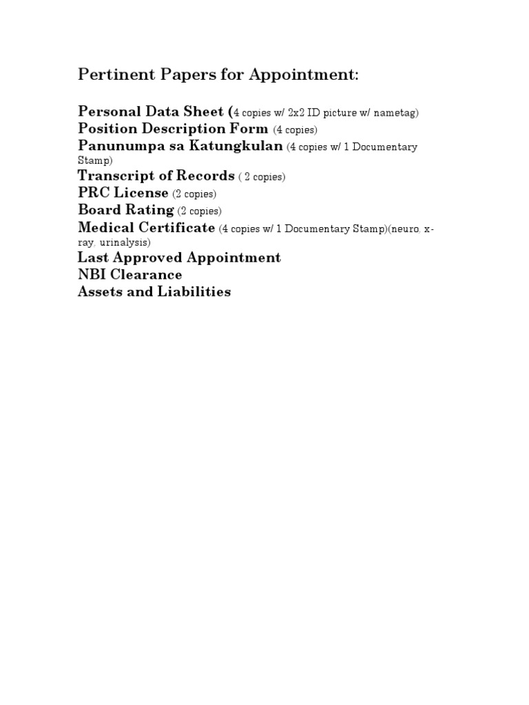 Pertinent Papers For Appointment PDF | PDF | Law | Self-Improvement