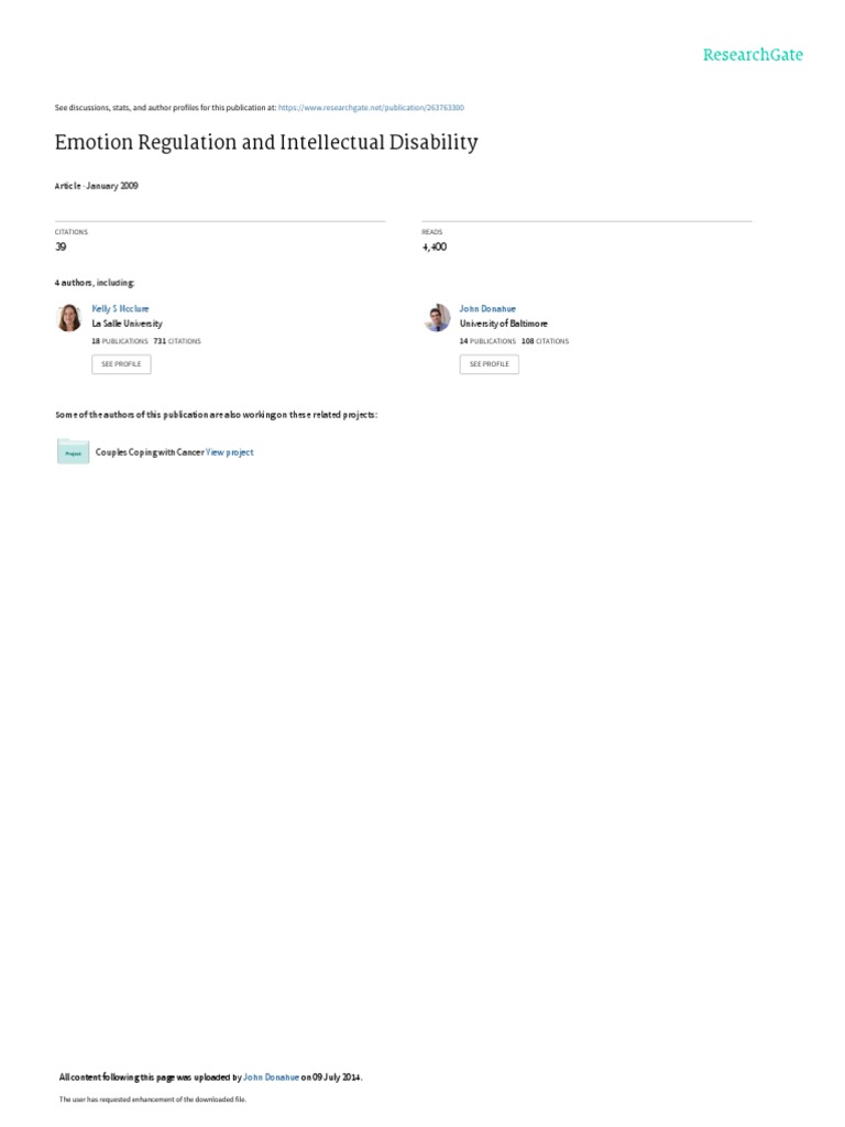 Emotion Regulation and Intellectual Disability Research | PDF ...