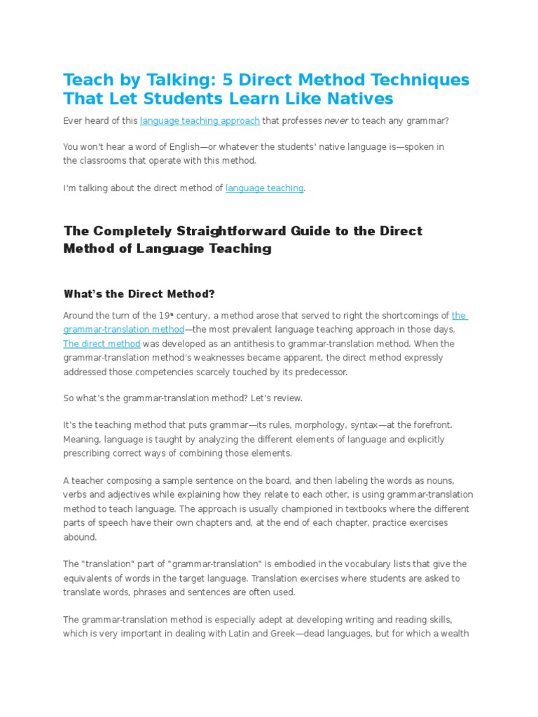 Direct Method Language Teaching Guide | PDF | Language Education ...