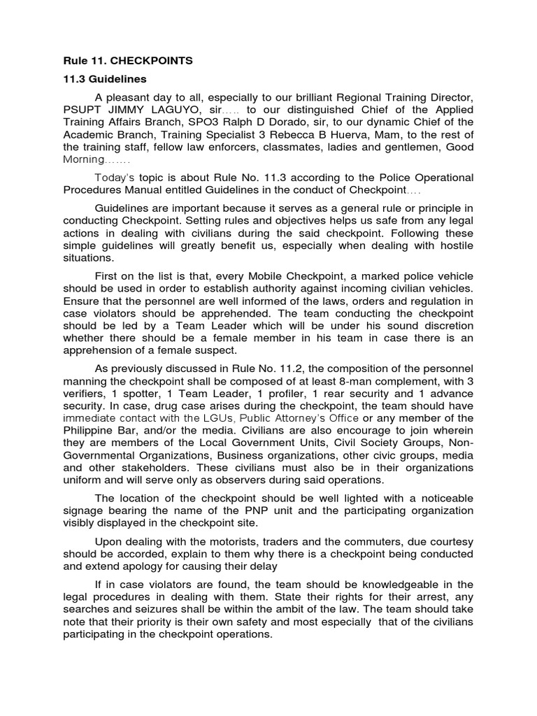11.3 Guidelines in Conducting Checkpoint | PDF | Police | Common Law