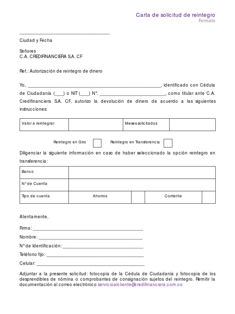Carta - de - Solicitud - de - Reintegro Seño Salua PDF | PDF