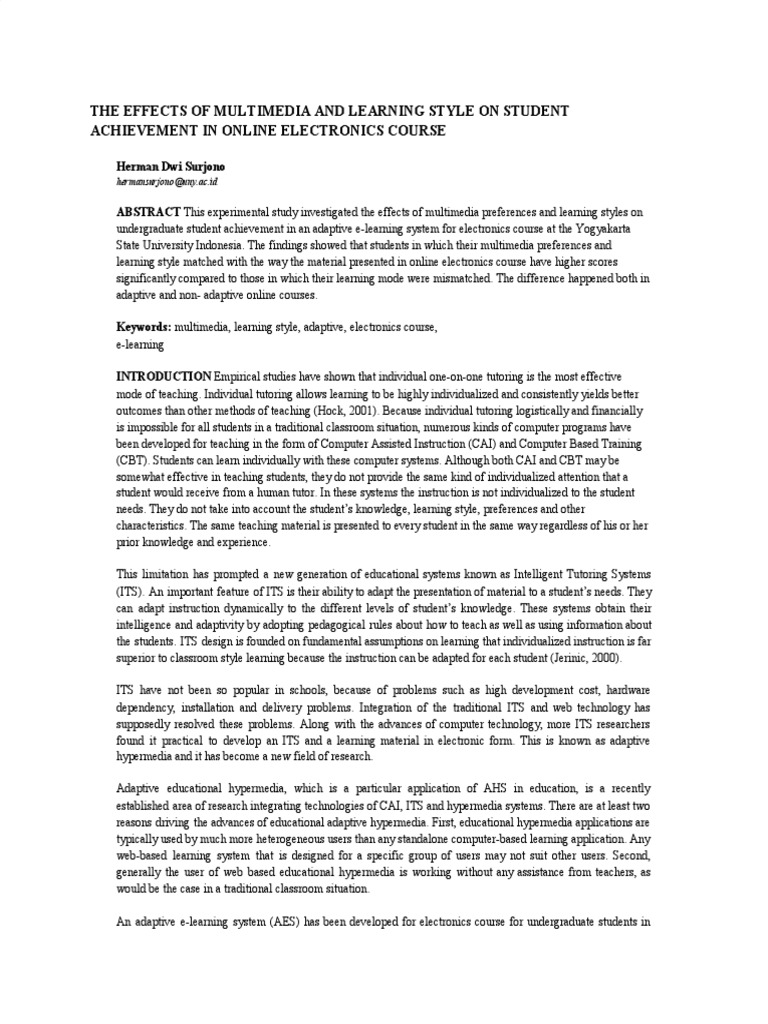 The Effects of Multimedia and Learning Style On Student Achievement in ...