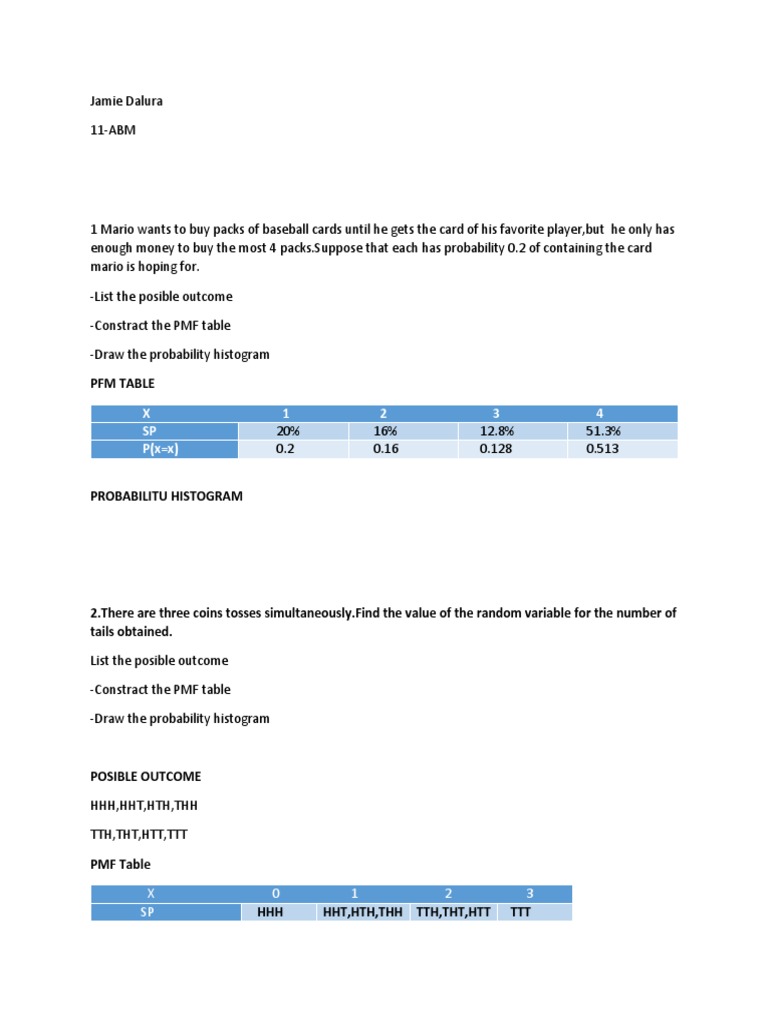 PFM Table: X 1 2 3 4 SP P (X X) | PDF