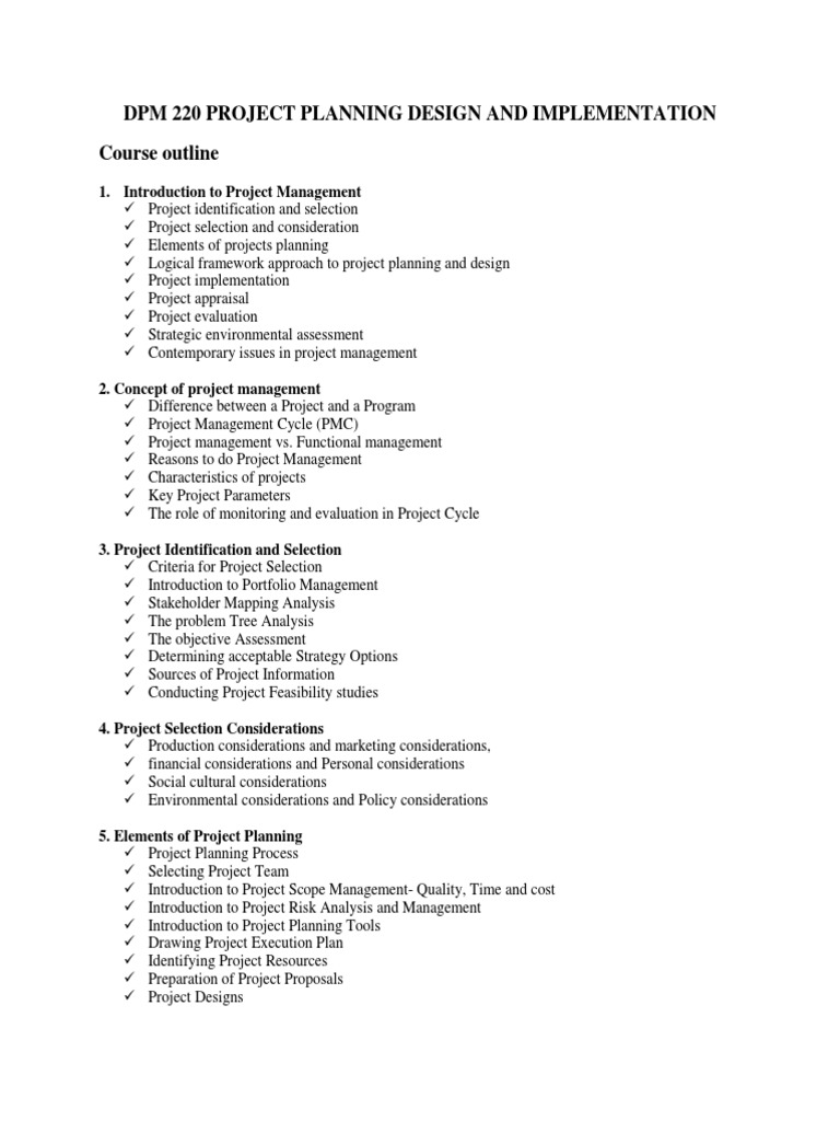 Project Planning Design and Implementation Notes | PDF | Project ...
