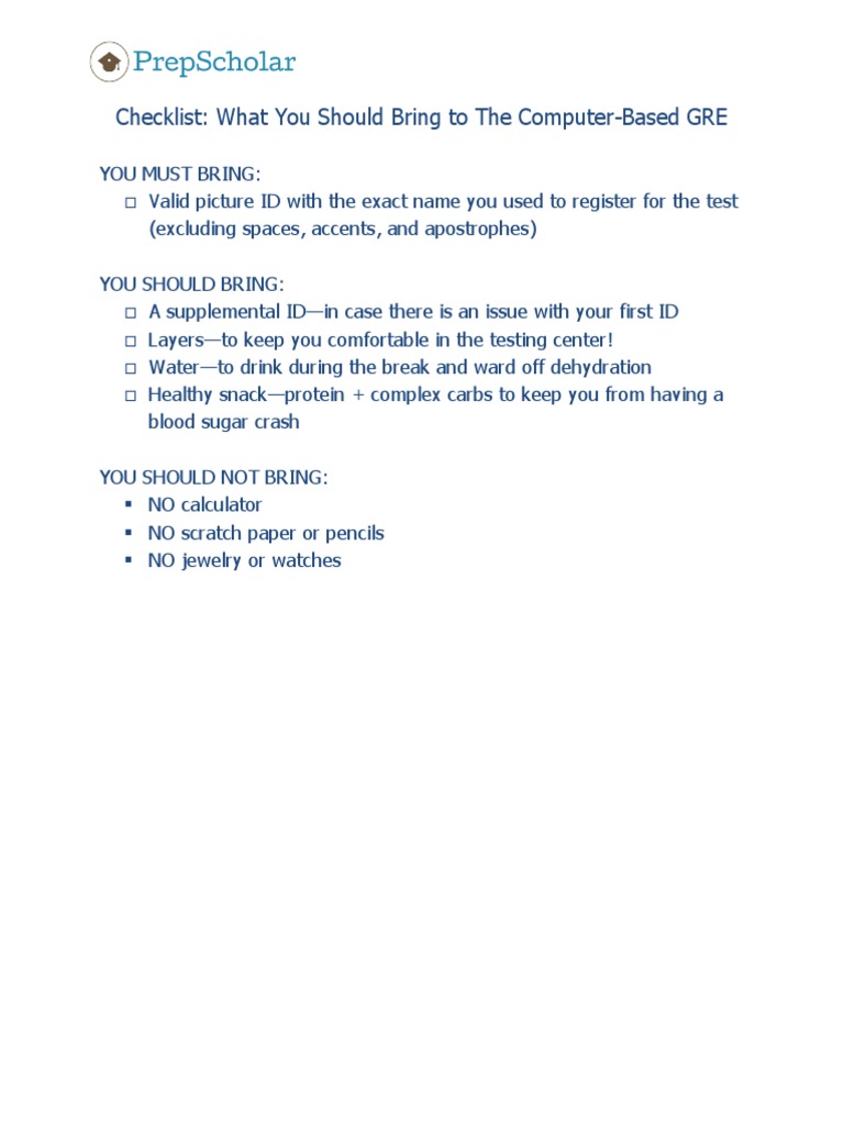 Checklist For ETS GRE