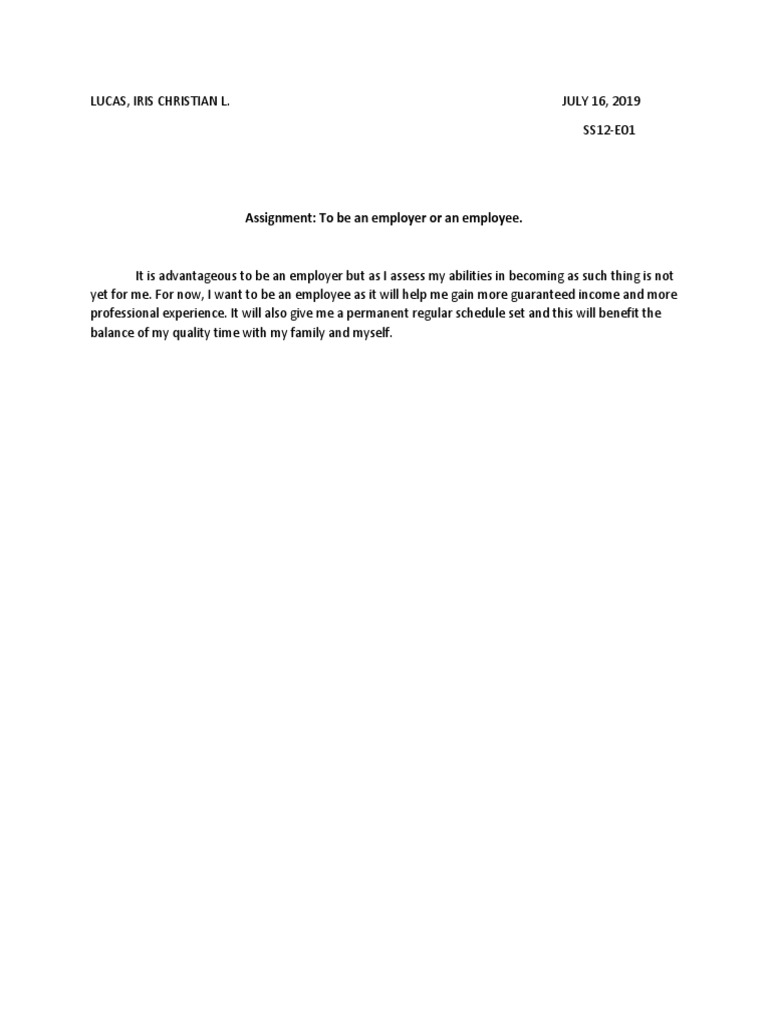 Assignment: To Be An Employer or An Employee | PDF | Employer | Employment