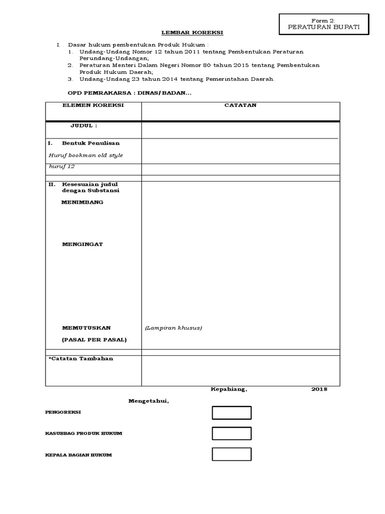 Lembar Koreksi Perbup | PDF