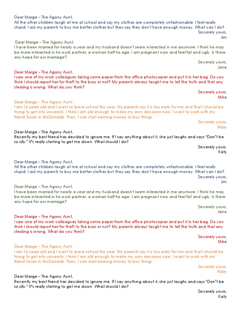 Agony Aunt Letters | PDF