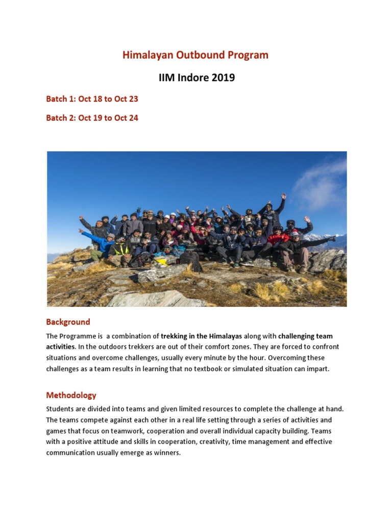Himalayan Outbound Program: IIM Indore 2019 | PDF | Backpacking ...