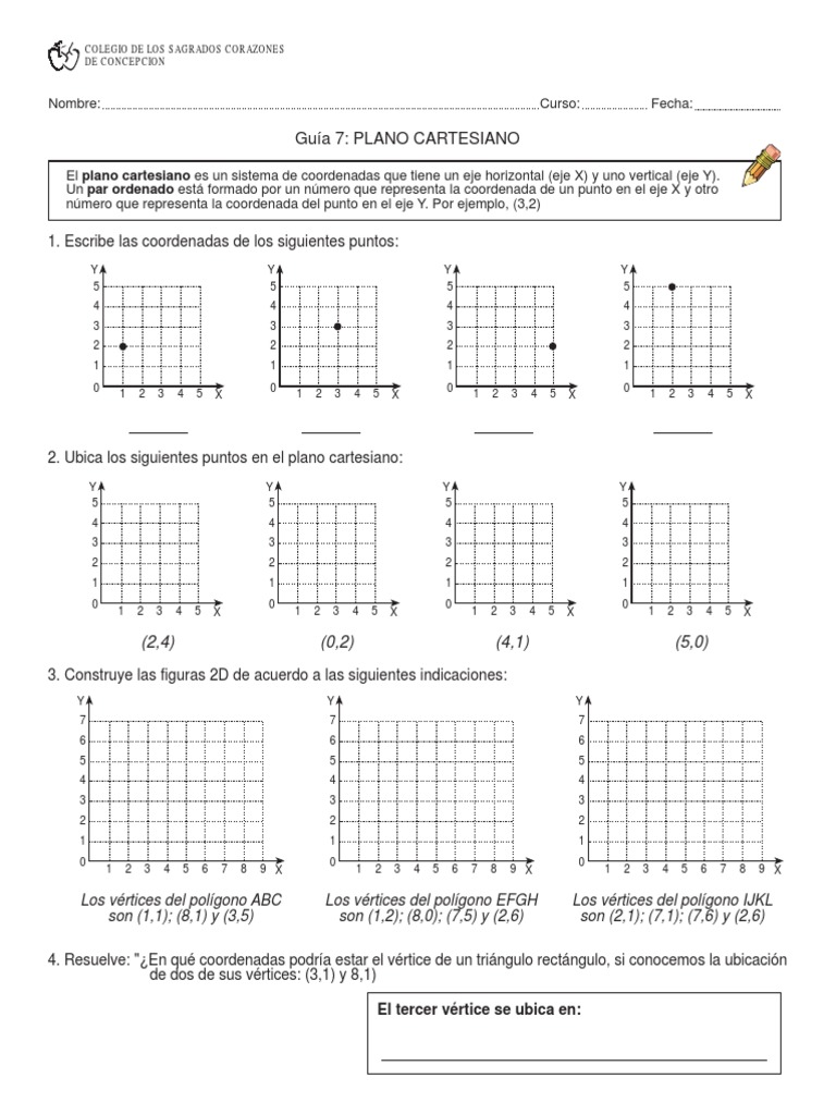 Hojas De Trabajo Sobre El Plano De Coordenadas, Octavo Grado