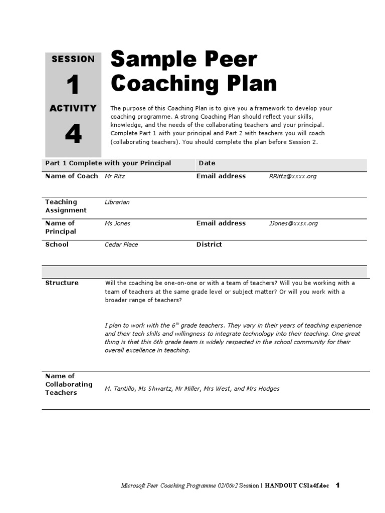 Peer Coaching Plan for 6th Grade Teachers | PDF | Goal | Teachers