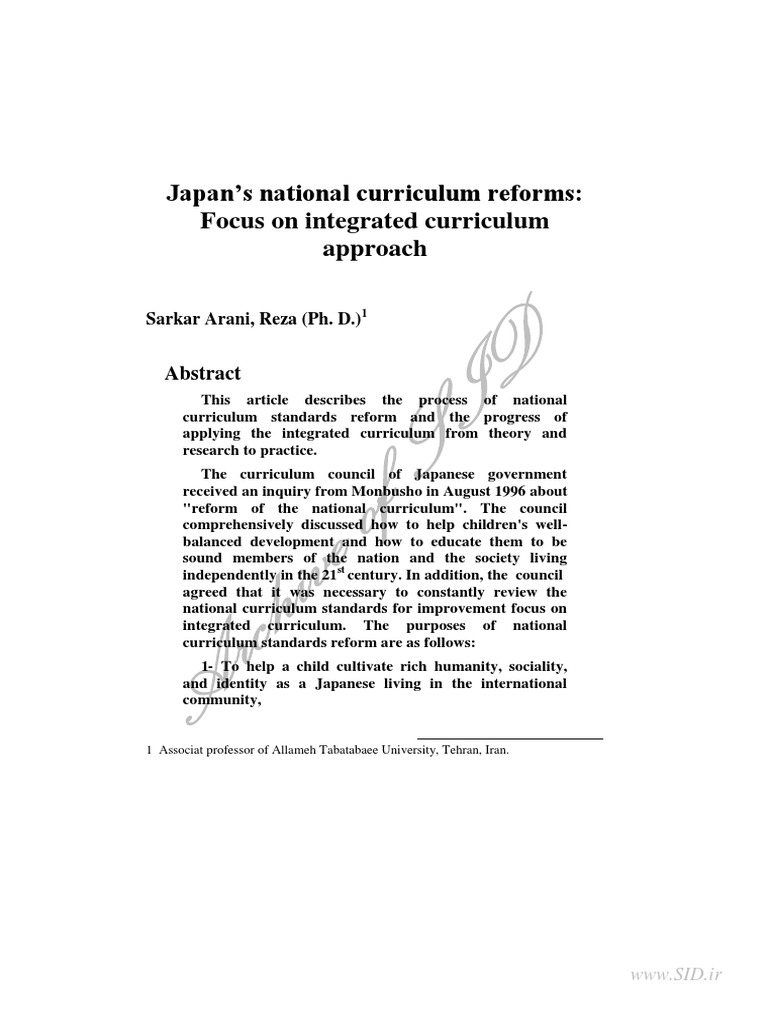 Japan's National Curriculum Reforms: Focus On Integrated Curriculum ...