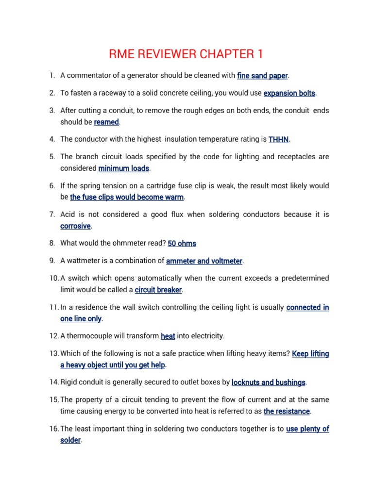Rme Reviewer Chapter 1 | PDF | Electrical Conductor | Transformer