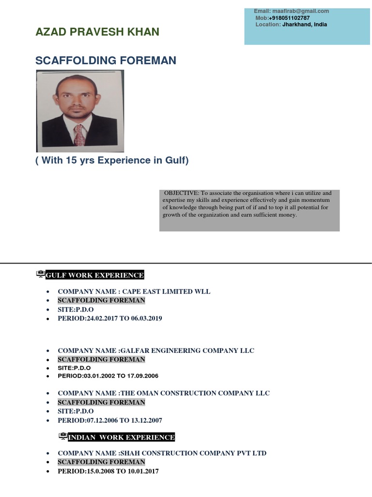 Scaffolding Foreman CV Overview | PDF | Scaffolding | Business