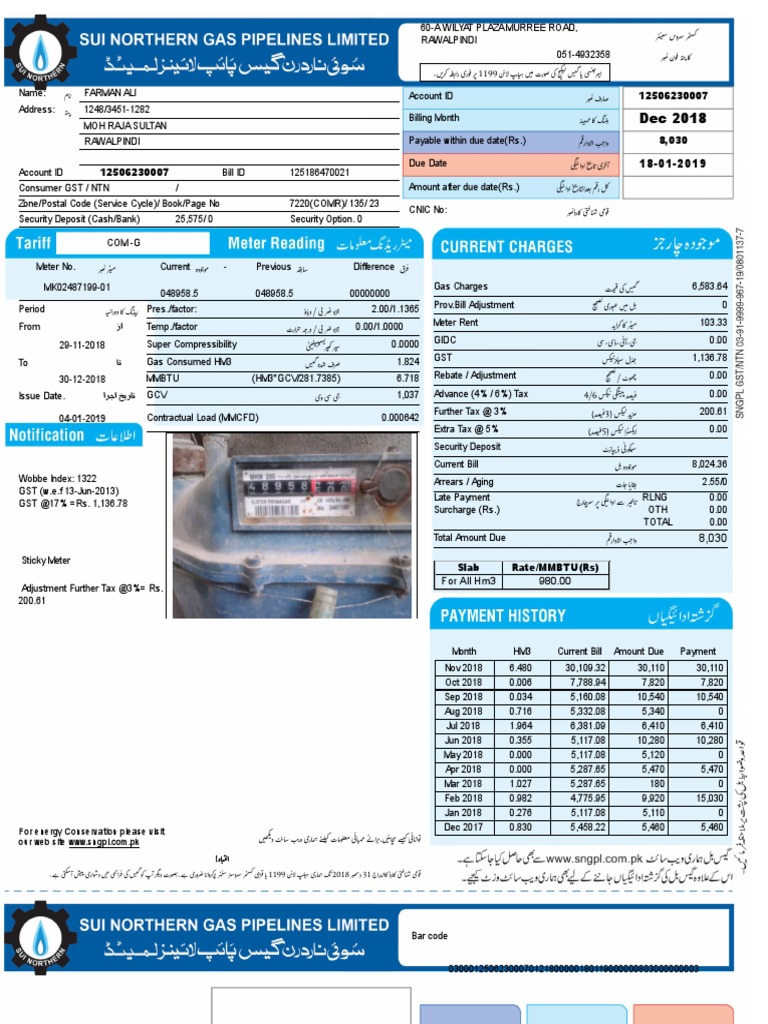 SNGPL - Web Bill | PDF | Services (Economics) | Government Finances