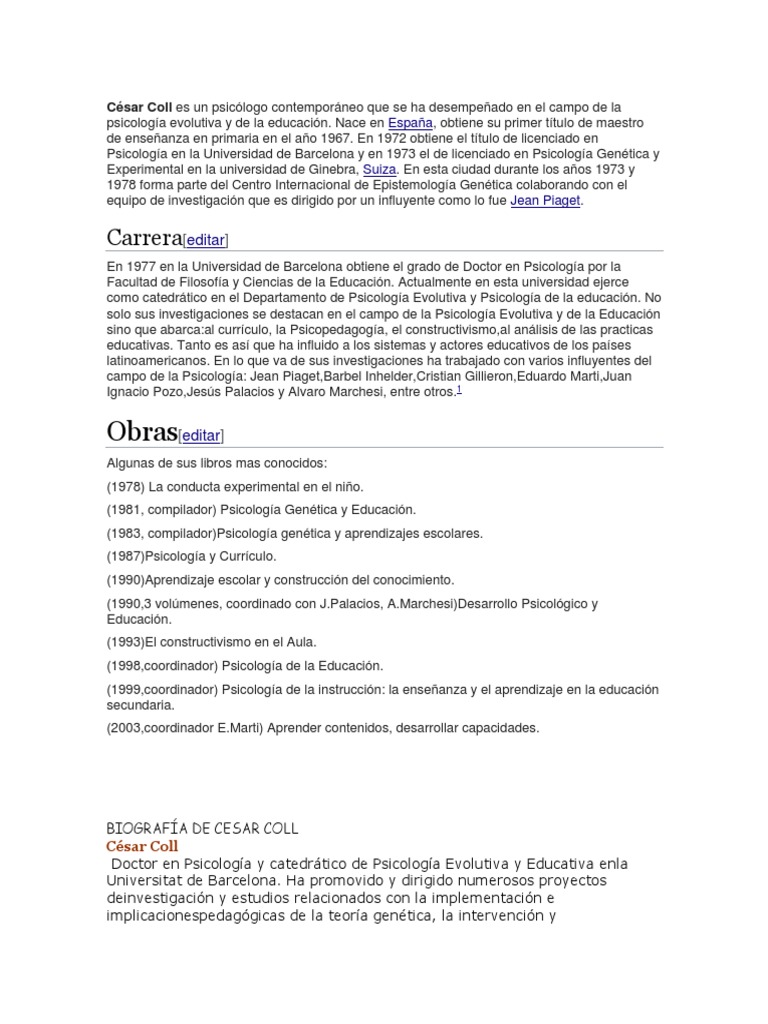 César Coll: Psicología y Educación | PDF | Constructivismo (filosofía ...
