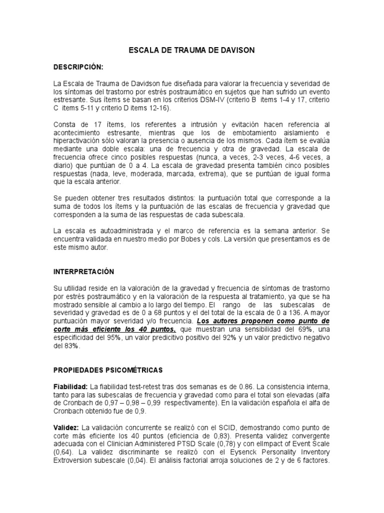 Escala De Trauma De Davison: Descripción | Trauma psicólogico ...
