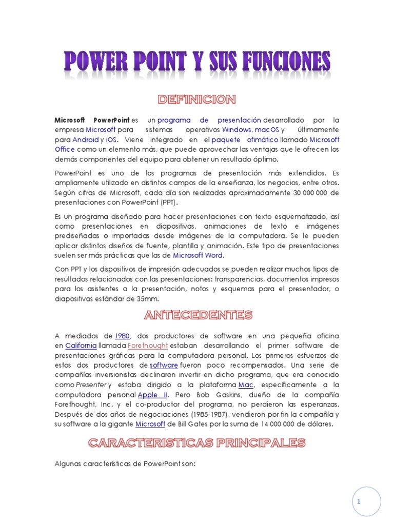 Power Point y Sus Funciones | PDF | Microsoft PowerPoint | Software de ...