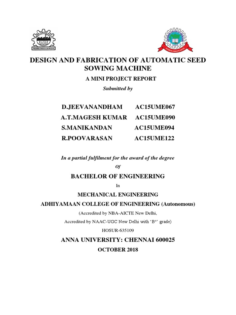 Automatic Seed Sowing Machine Design | PDF | Forging | Grinding ...