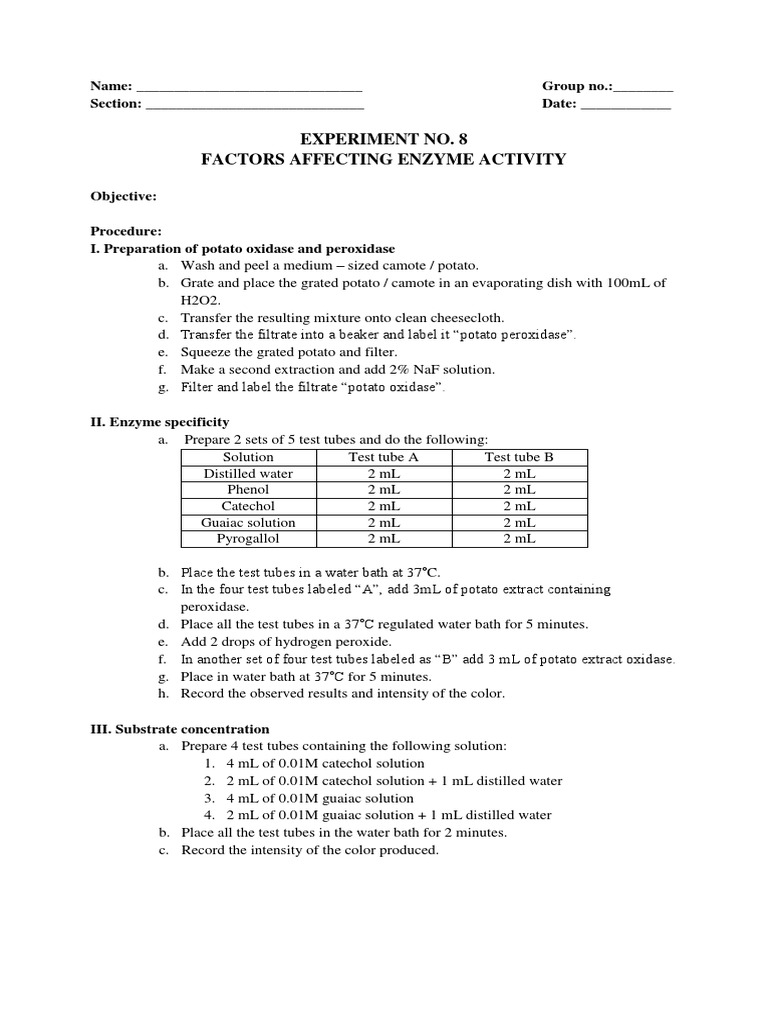Biochem Experiment 3 - Enzymes | PDF | Buffer Solution | Hydrogen Peroxide