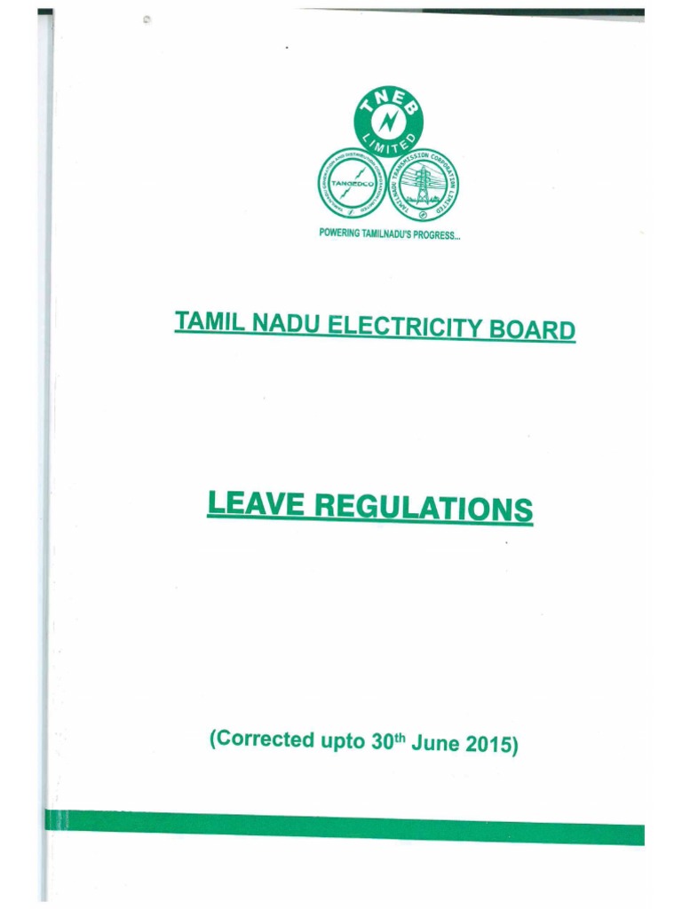 TNEB Leave Regulations Overview | PDF | Pension | Employment