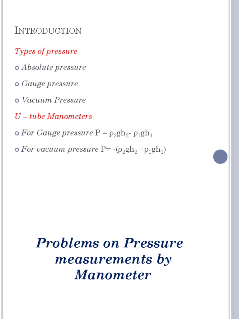 Ntroduction Types Of Pressure Pdf Pressure Measurement Pressure