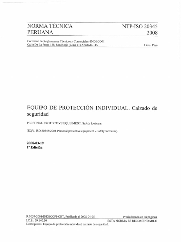 Ntp-Iso-20345 Calzado de Seguridad PDF | PDF