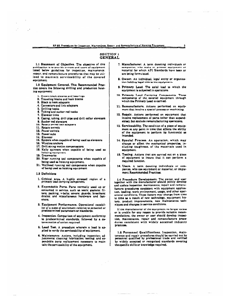 API RP 8B Hoisting Equipment Inspection and Repair | PDF