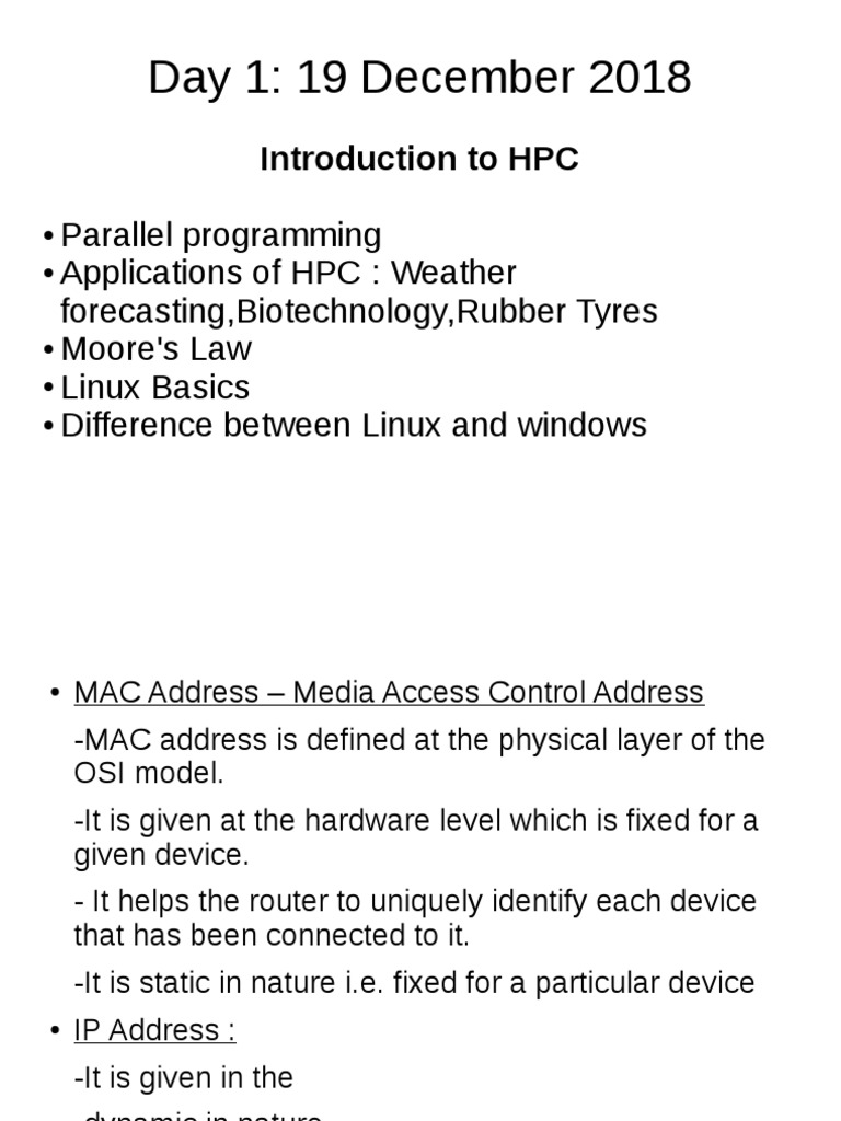 Day 1: 19 December 2018: Introduction To HPC | PDF