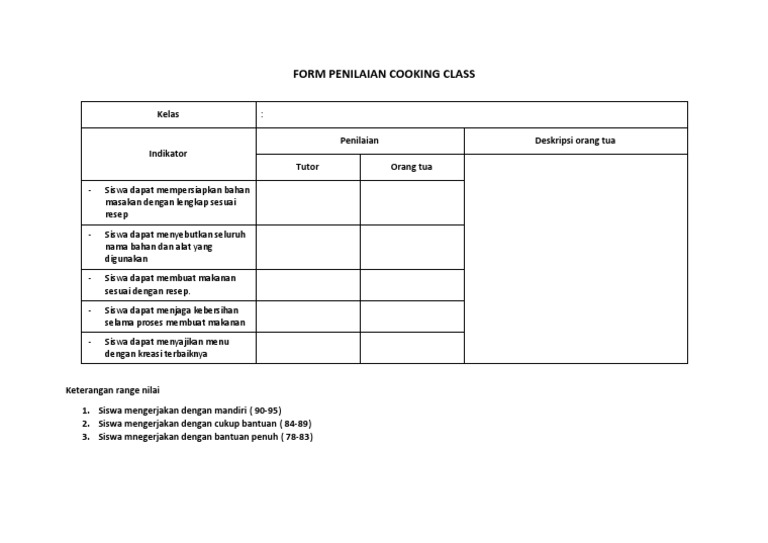 Form Penilaian Cooking Class Sushi Sandwich PDF | PDF