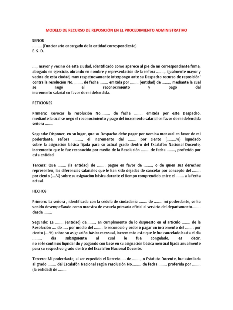 Ejemplo Recurso de Reposición en El Procedimiento Administrativo | PDF | Gobierno | Justicia
