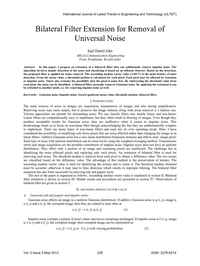 Bilateral Filter Extension For Removal of Universal Noise: Mtech ...