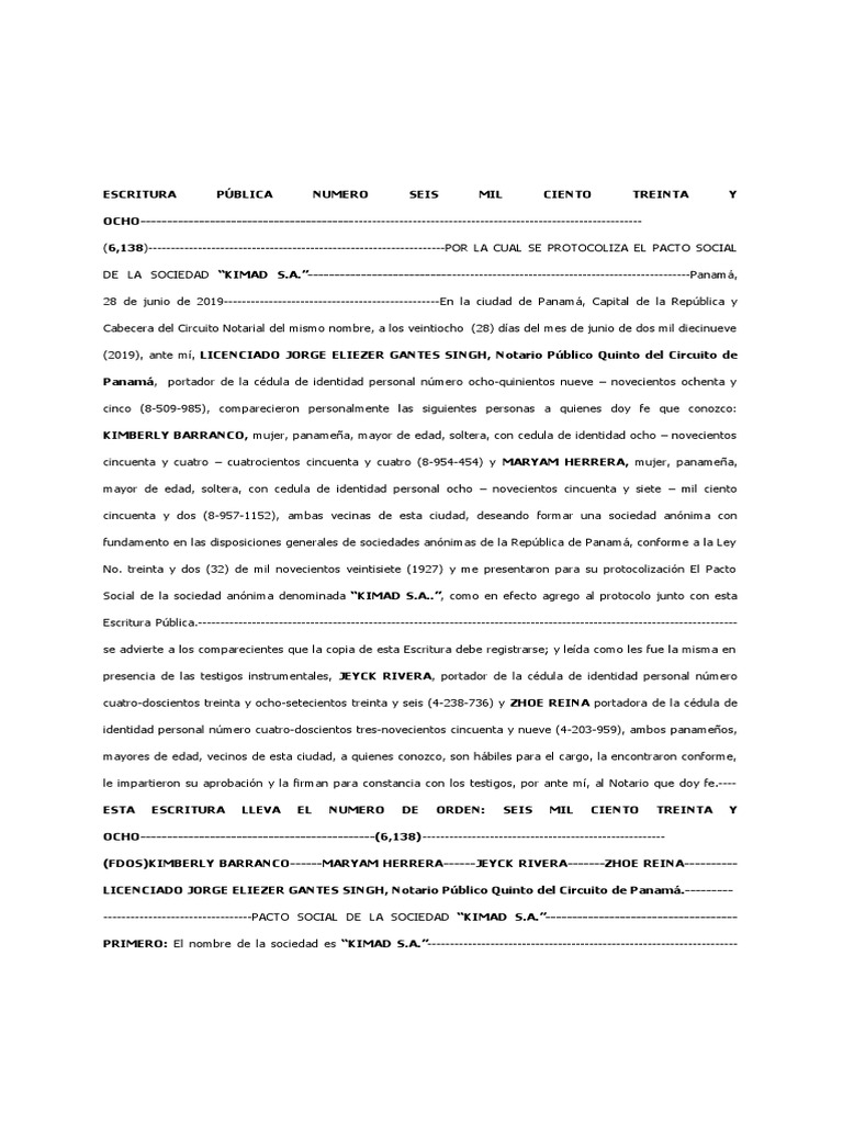 Pacto Social | PDF | Compartir (Finanzas) | Panamá