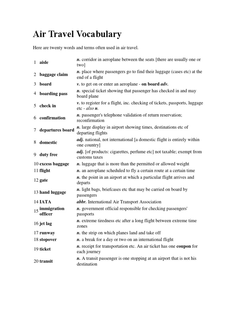 Understanding Air Travel: A Guide to Common Airline Vocabulary | PDF ...