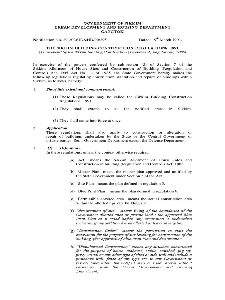 Sikkim Building Construction Regulations | PDF | Basement | Septic Tank