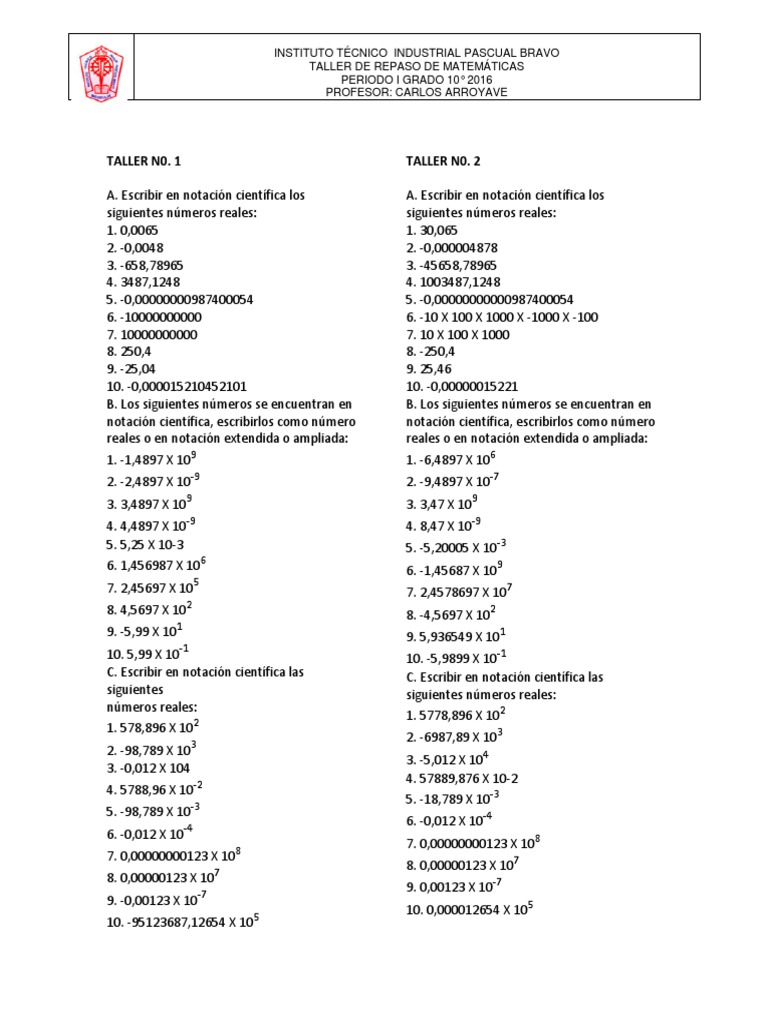 TALLER Notac Cfica | PDF | Enseñanza de matemática