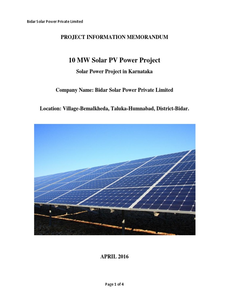 Dprbidar Solar Power PVT LTD - Project Information Memorandum | PDF ...