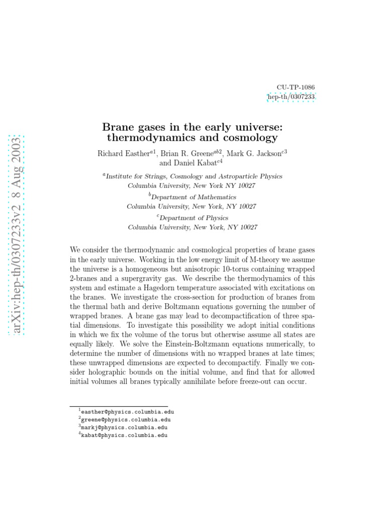 Brane Gases | PDF | String Theory | Temperature