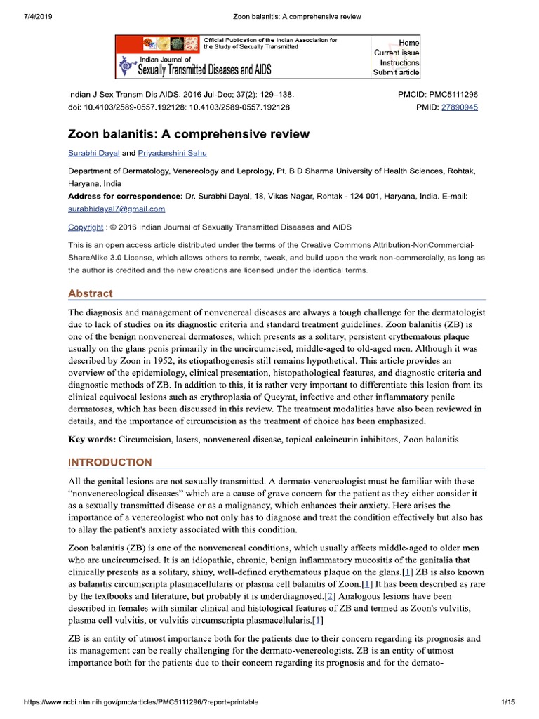 Zoon's Balanitis | PDF
