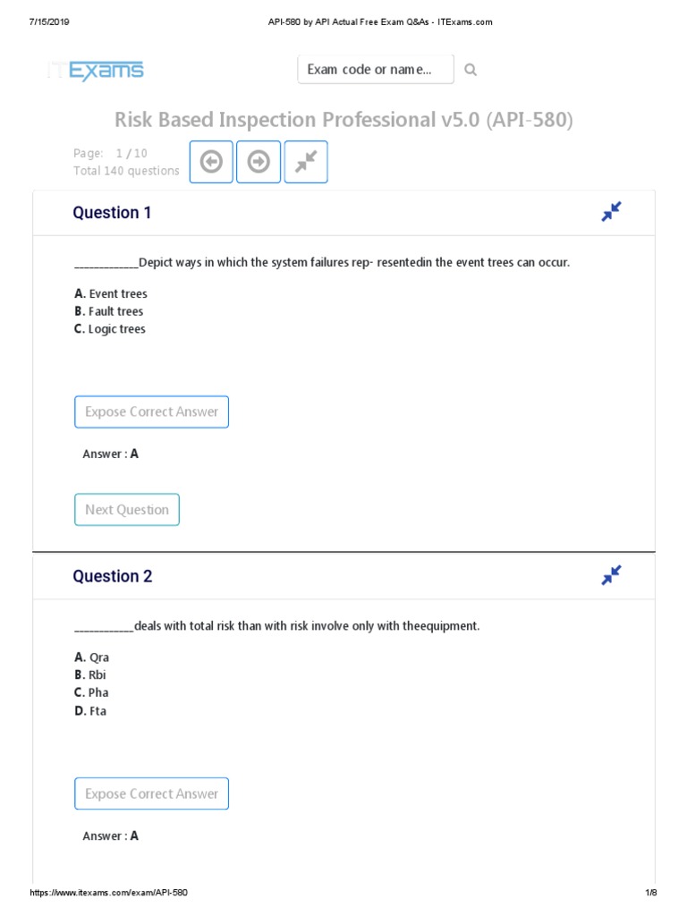 API-580 Risk Based Inspection Q&A | PDF | Risk | Safety