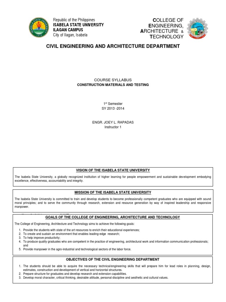 Construction Materials and Testing Syllabus | PDF | Concrete | Test ...